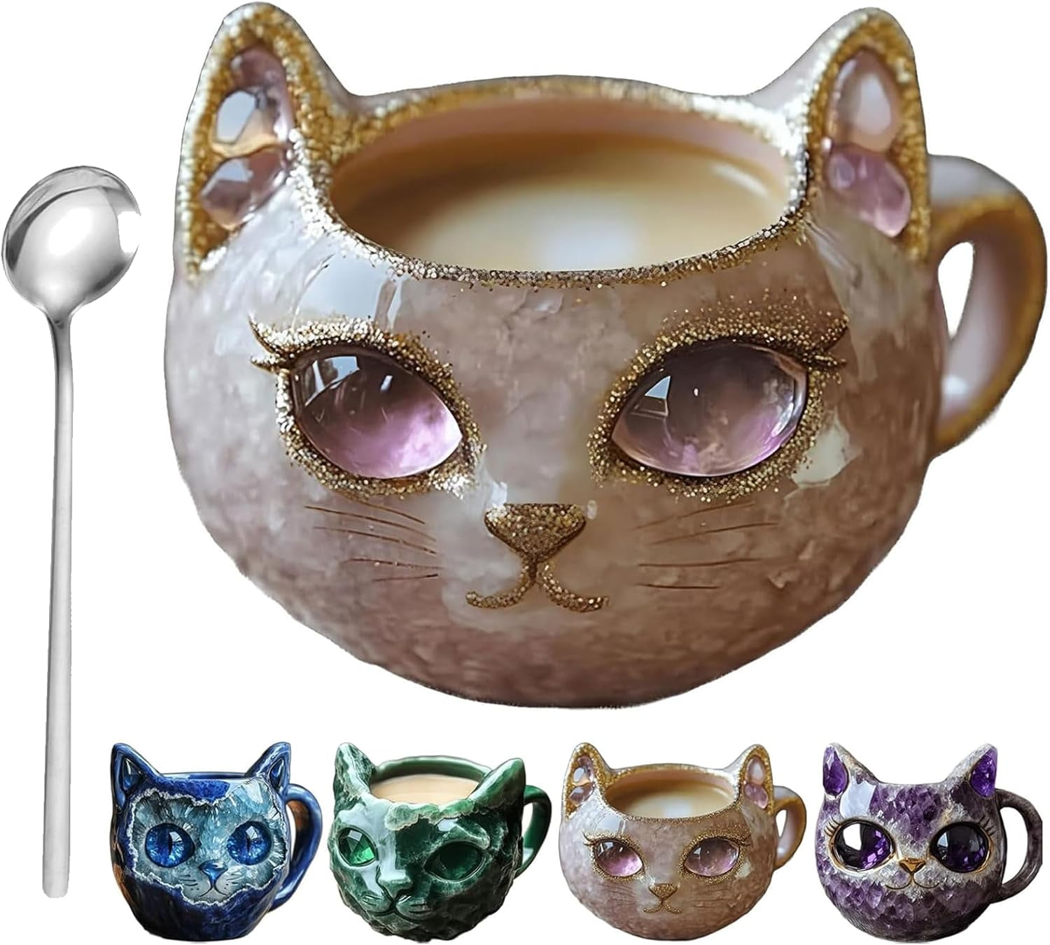 Geode Cat Mug, Geode Cat Cup, mineral crystal coffee cup, Handmade ...