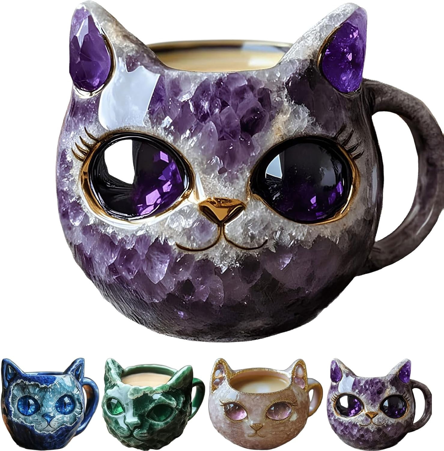 Geode Cat Mug, Mineral Crystal Coffee Mugs, Cute Mineral Crystal Cat ...