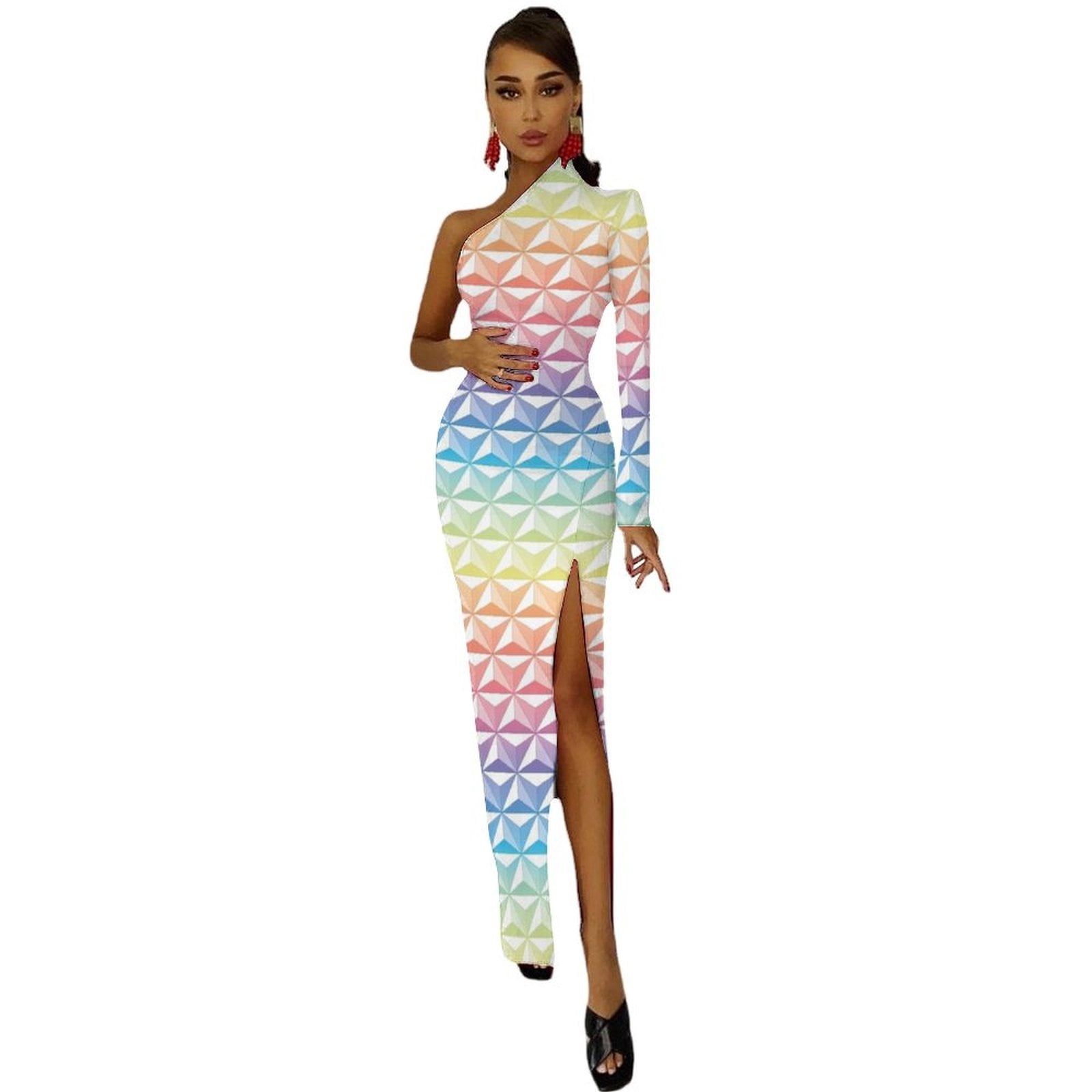 Geodesic Sphere Half Dleeve Split Dress Women