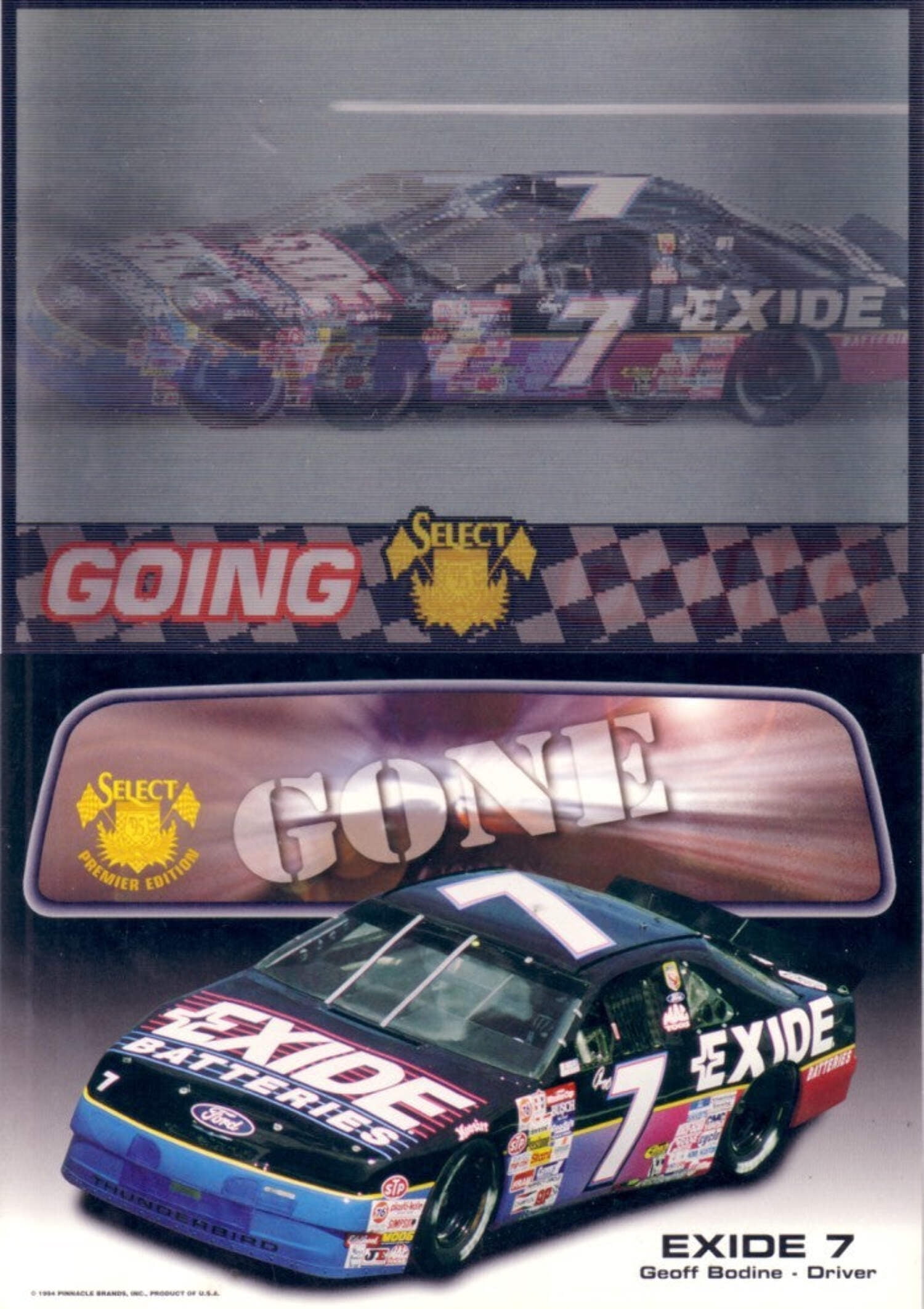Geoff Bodine (NASCAR) 1995 Select 5x7 Going Going Gone 3D motion card ...