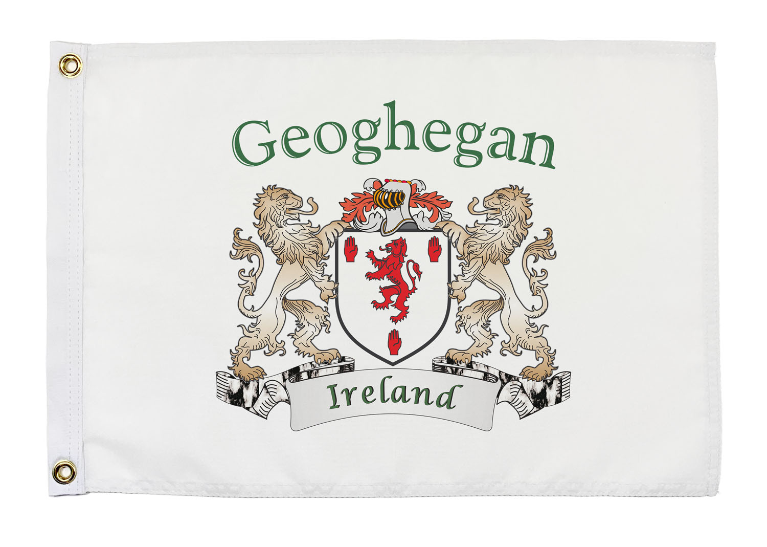 Geoghegan Irish Coat of Arms Small White Flag - 16"x10.5" inches ...