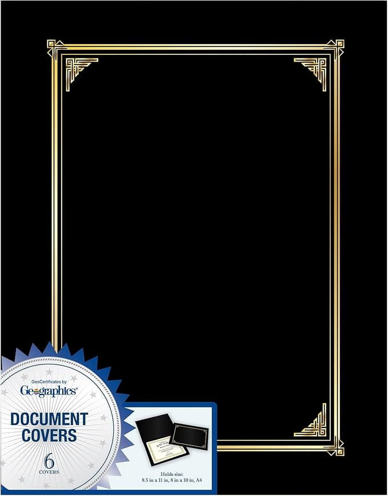 Geographics Black Linen Paper Holder Award Certificate Covers with Gold ...