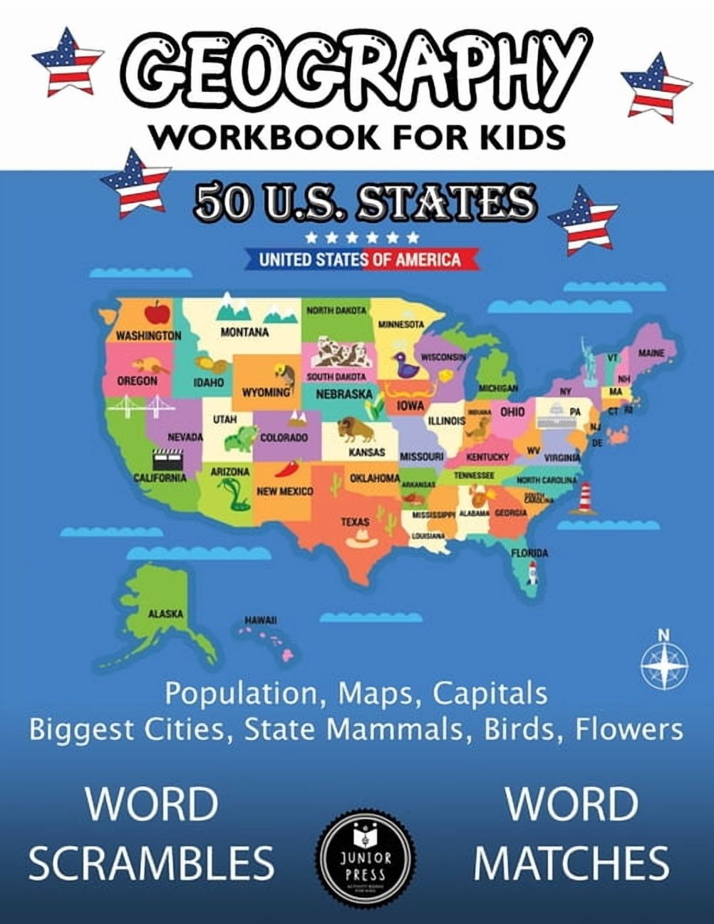Geography Workbook for Kids: 50 US States Activity Book - Word ...
