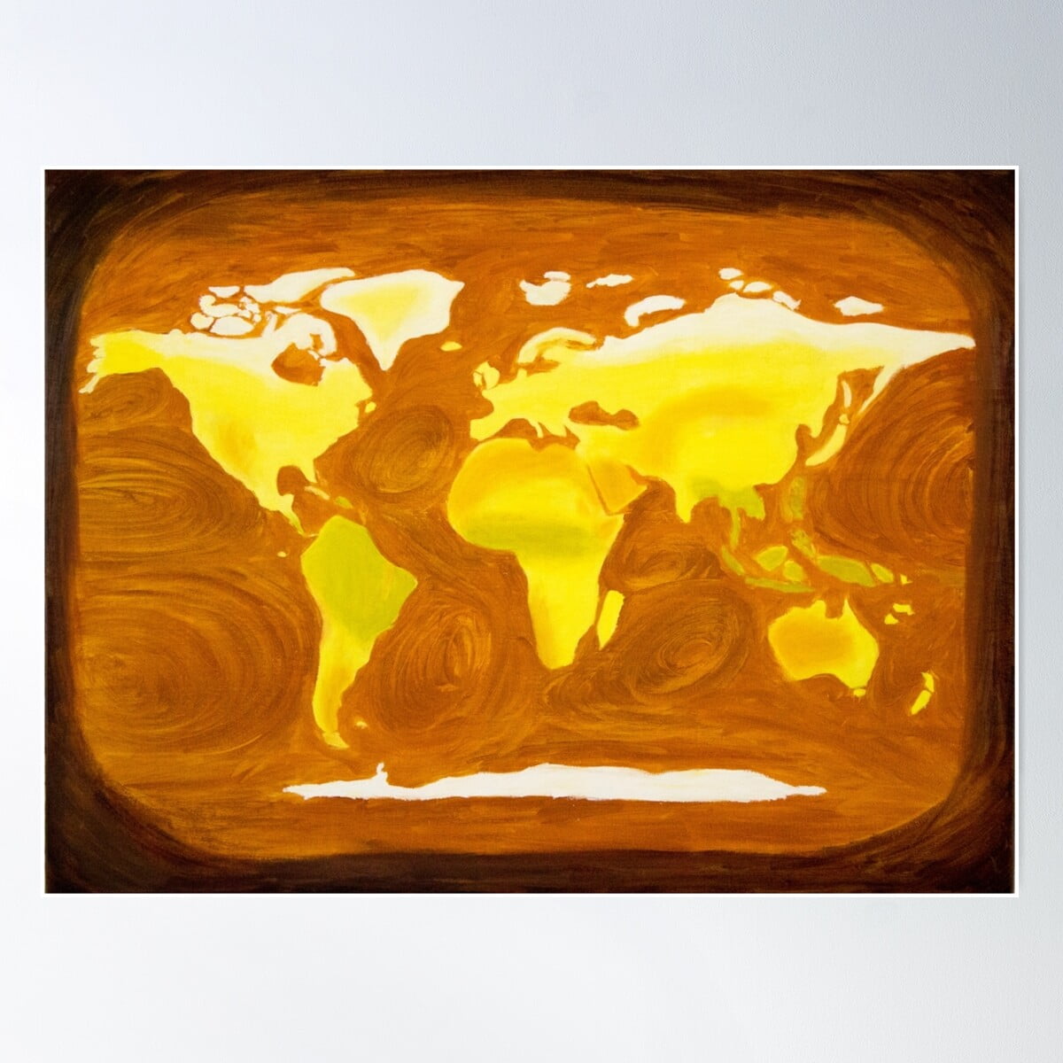 Geography - World Map With Ocean Currents And Landscape Poster Wall Art ...