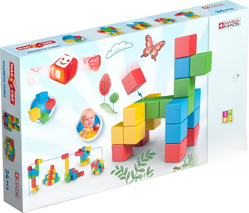Geomag MagiCube 24-pc Magnetic Blocks Set for Toddlers & Kids Ages 1-5 ...