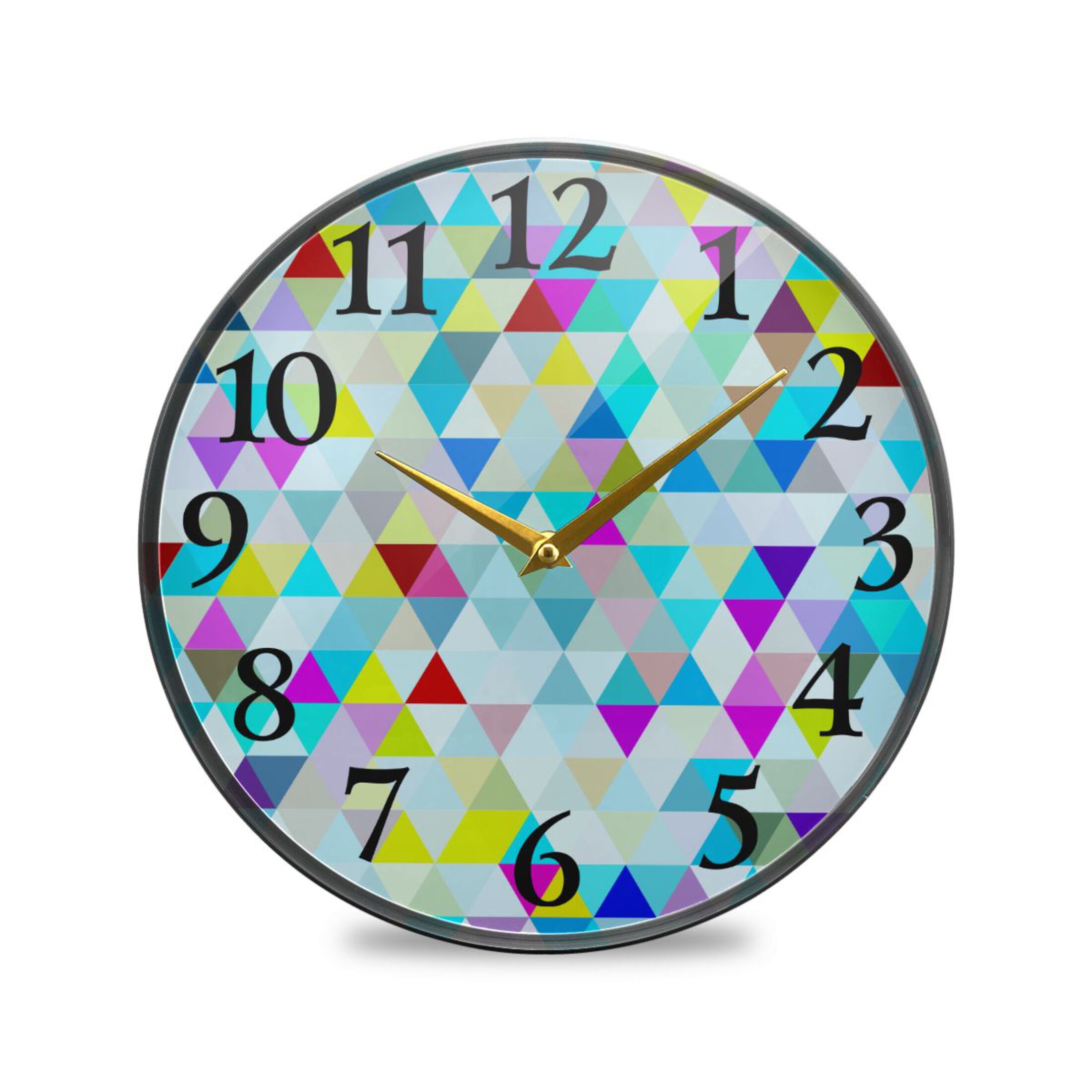 Geomeric Abstract Triangle Wall Clocks Battery Operated 9.5 Inch Round ...
