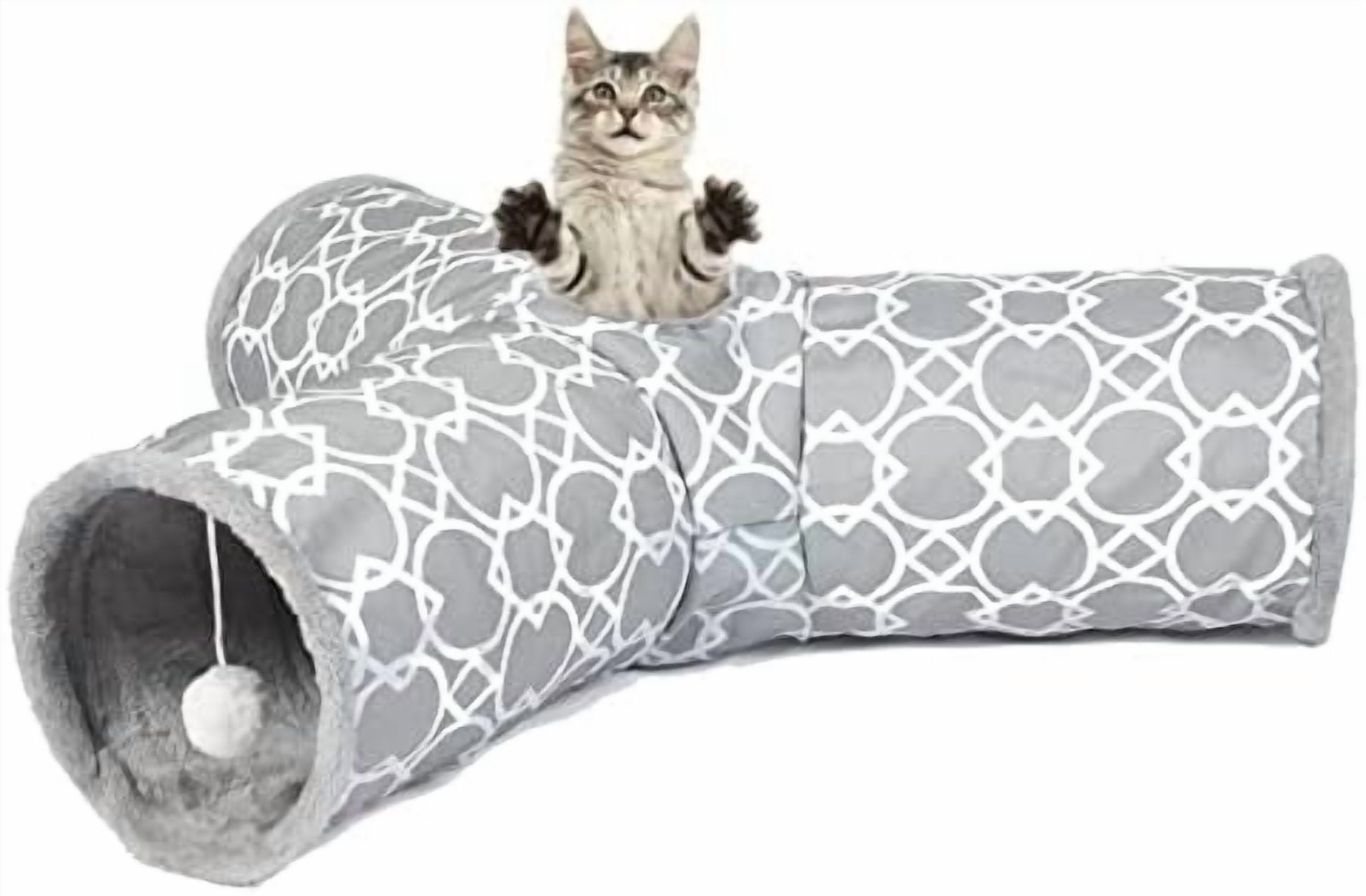 Geometric 3 Way Cat Tunnel with Plush Inside,Cats Toys Collapsible ...