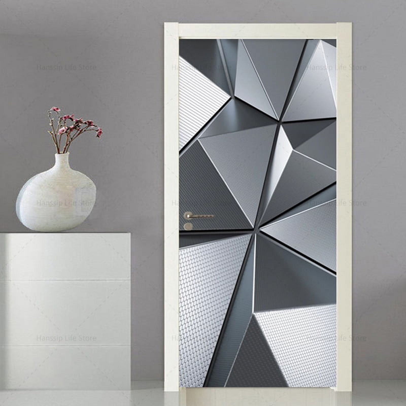 Geometric 3D Door Sticker Self Adhesive for Living Room Black White ...