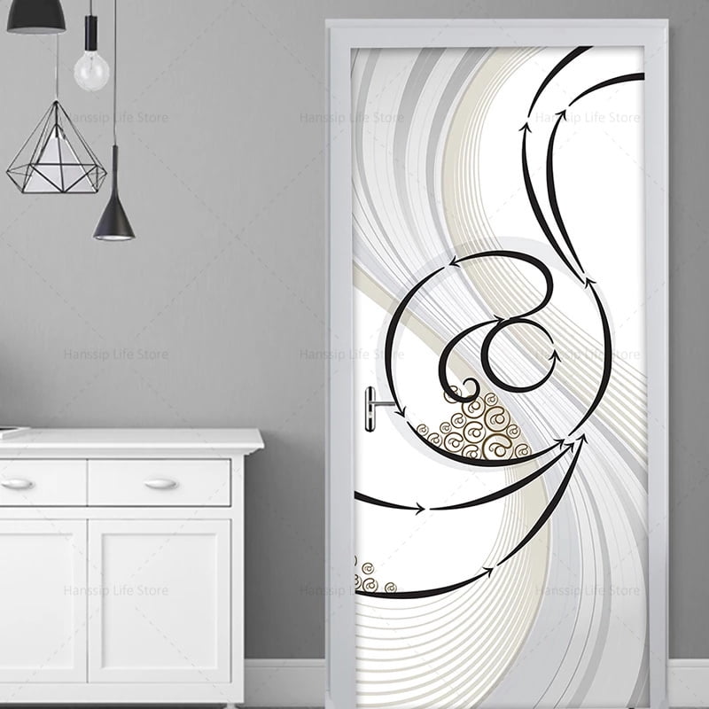 Geometric 3D Door Sticker Self Adhesive for Living Room Black White ...