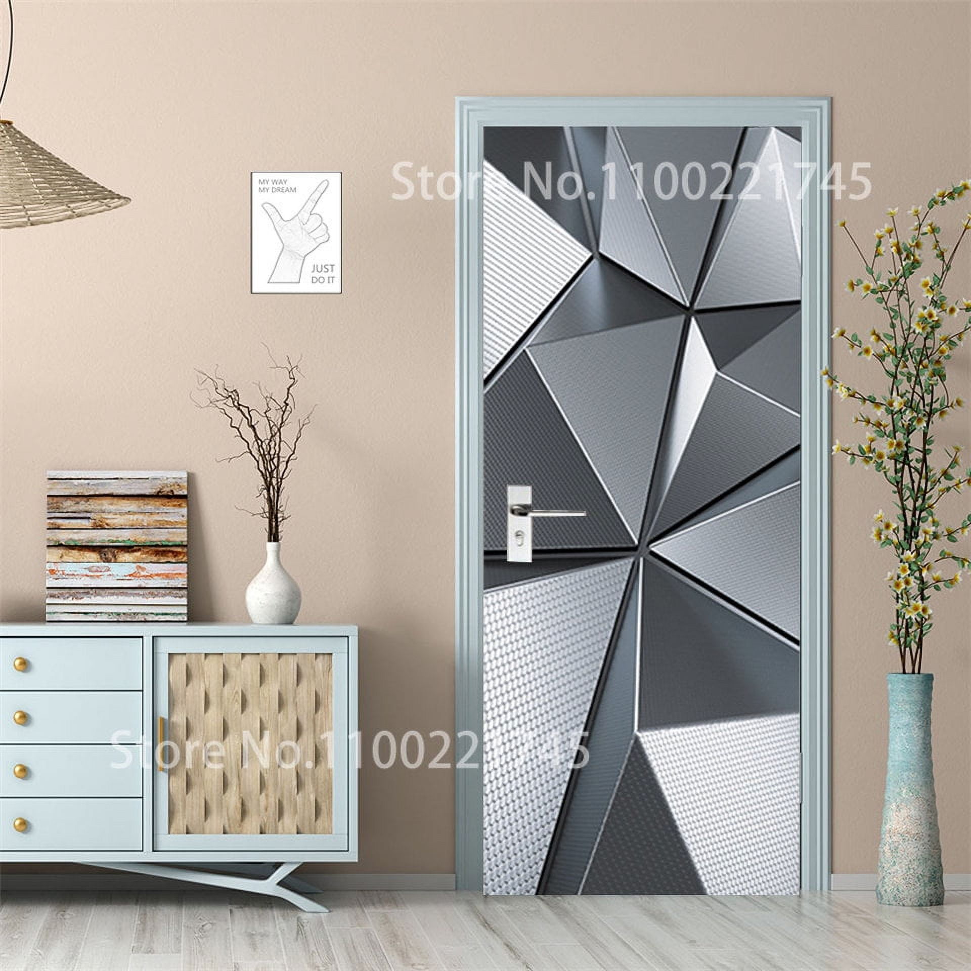 Geometric 3D Door Stickers Self Adhesive PVC Waterproof Full Door Wrap ...