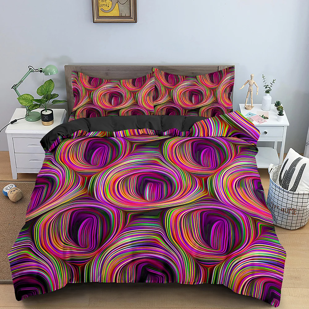 Geometric 3D Printed Bedding Set Soft Single King Double Psychedelic 3D ...