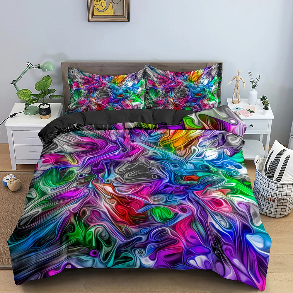 Geometric 3D Printed Bedding Set Soft Single King Double Psychedelic 3D ...