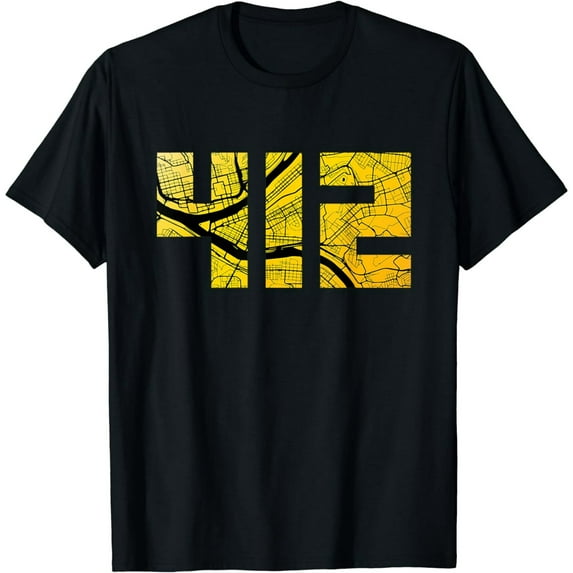 Geometric 412 Area Code Pittsburgh City Map Unisex Graphic Short Sleeve ...