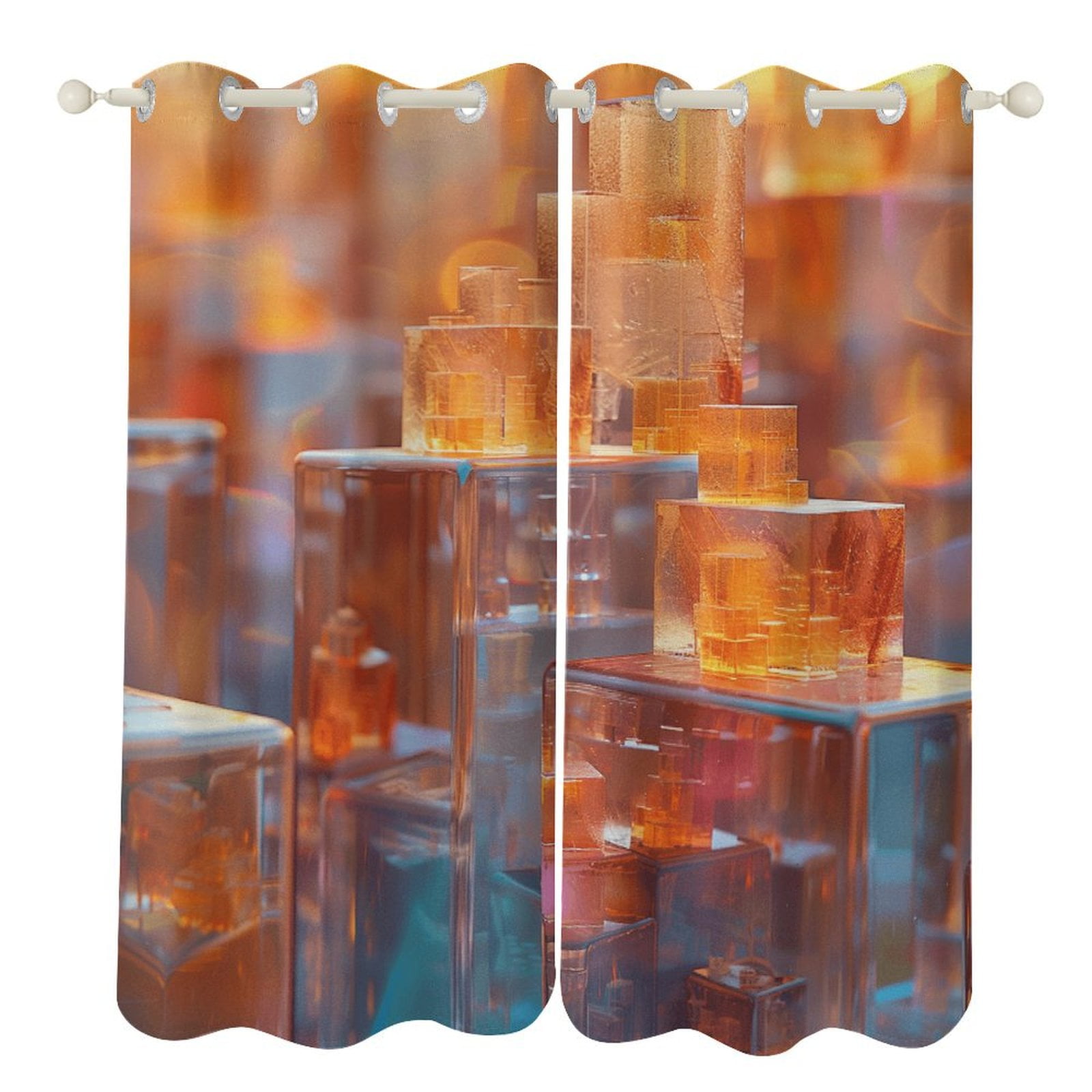 Geometric Abstract 3D Gradient Futuristic Cubes 2 Panel Curtain Set ...