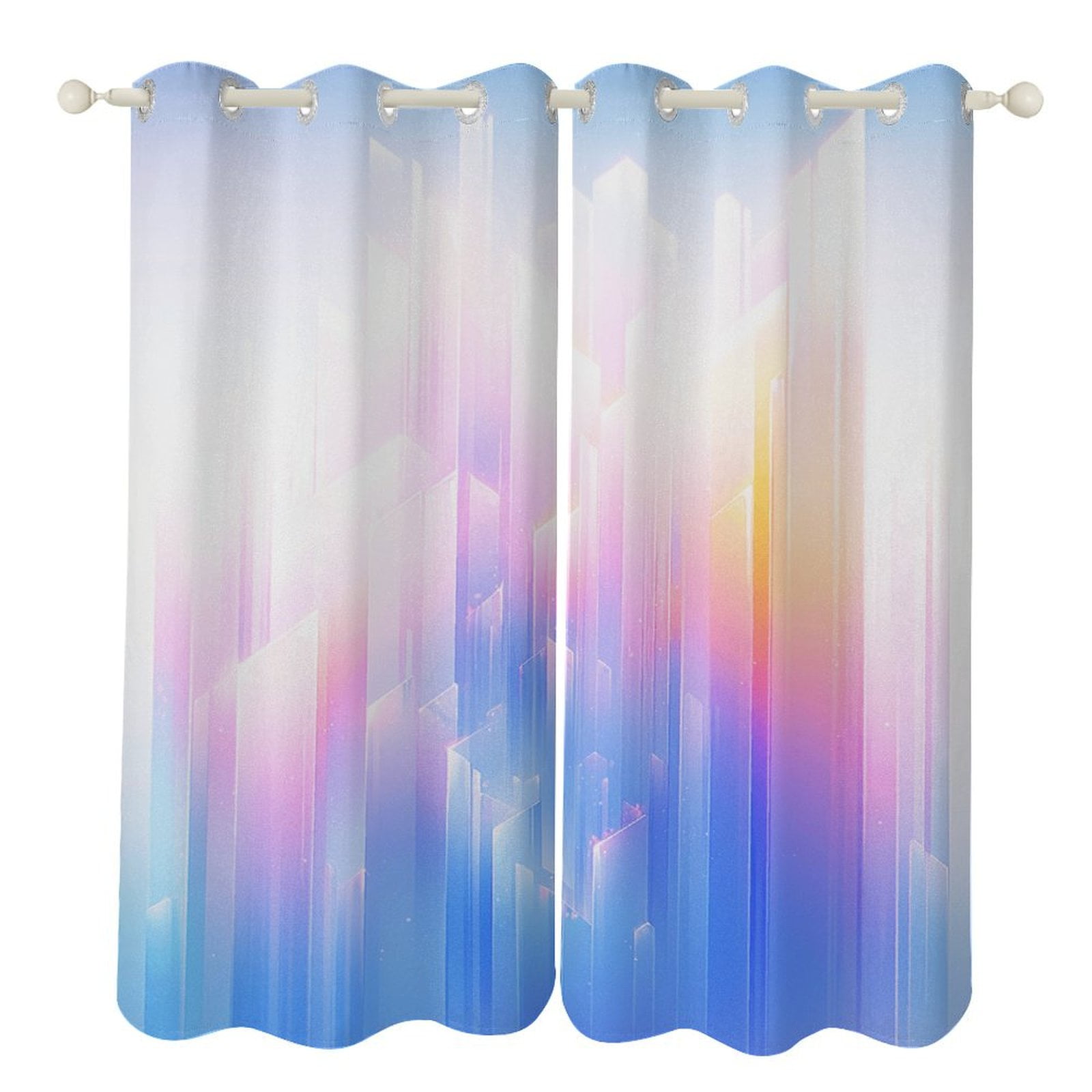 Geometric Abstract 3D Gradient Futuristic Cubes 2 Panel Curtain Set ...