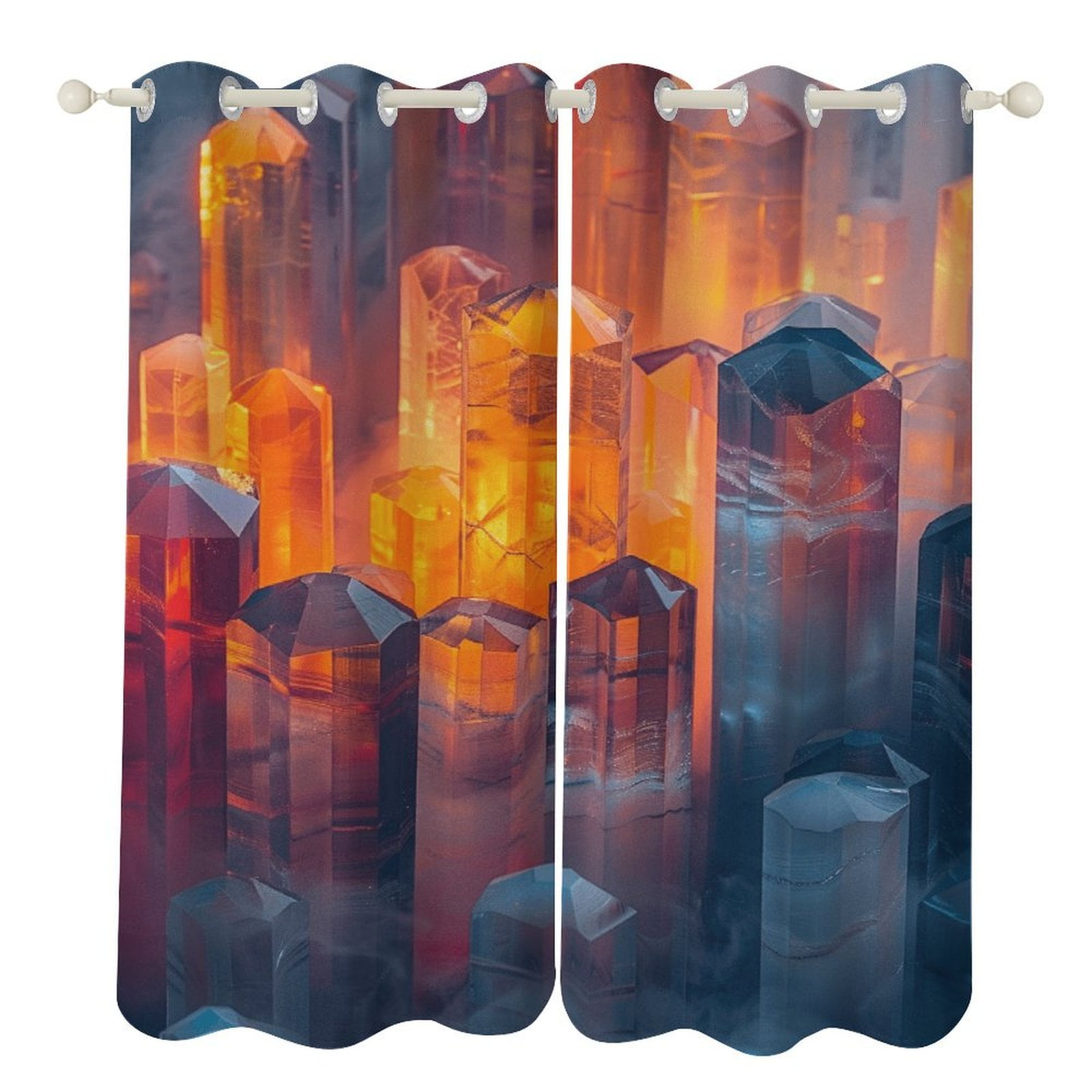 Geometric Abstract 3D Gradient Futuristic Cubes 2 Panel Curtain Set ...