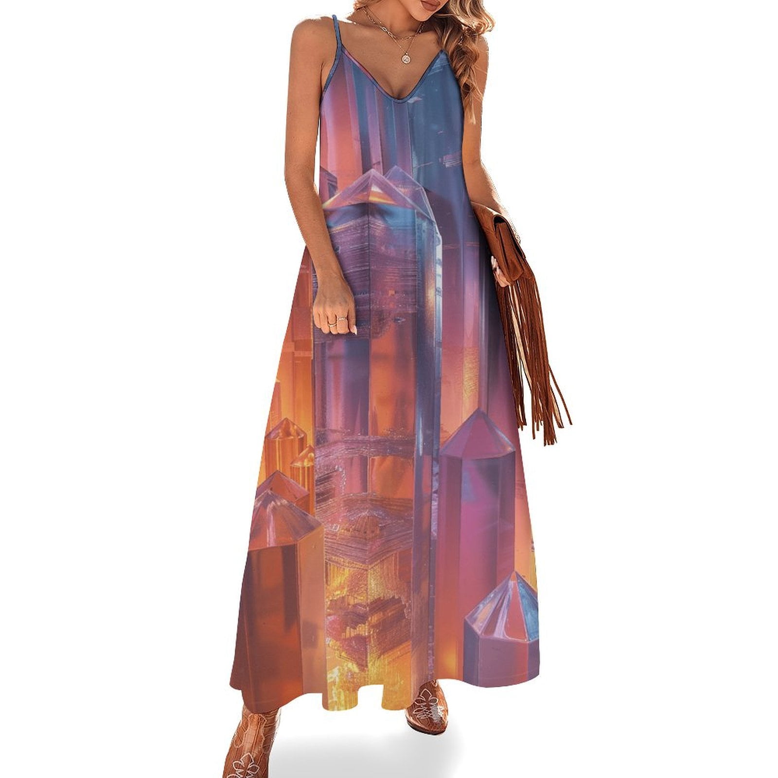 Geometric Abstract 3D Gradient Futuristic Cubes Sleeveless Dress Woman ...