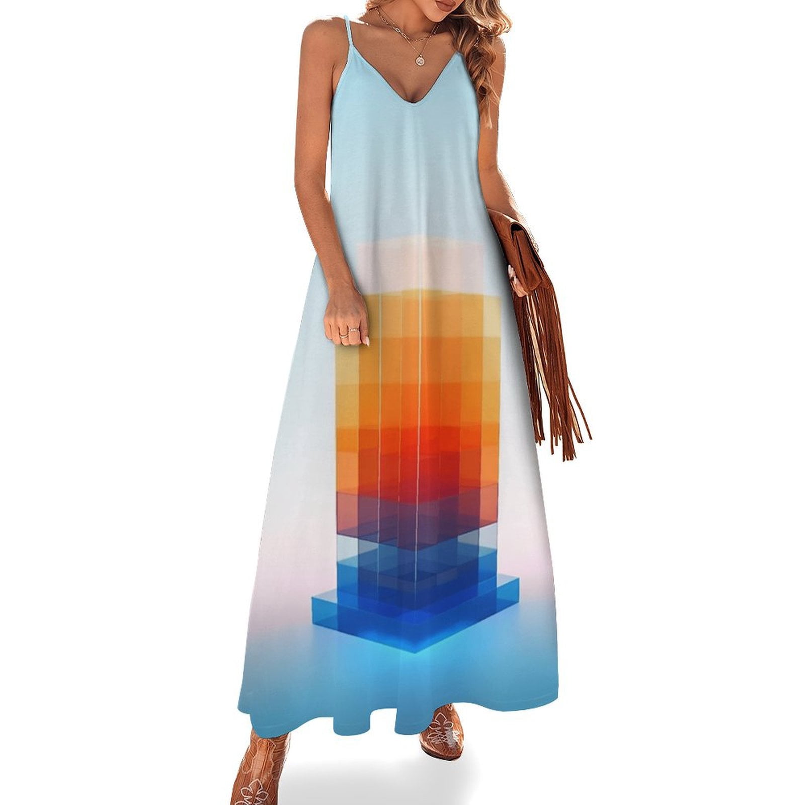 Geometric Abstract 3D Gradient Futuristic Cubes Sleeveless Dress Woman ...