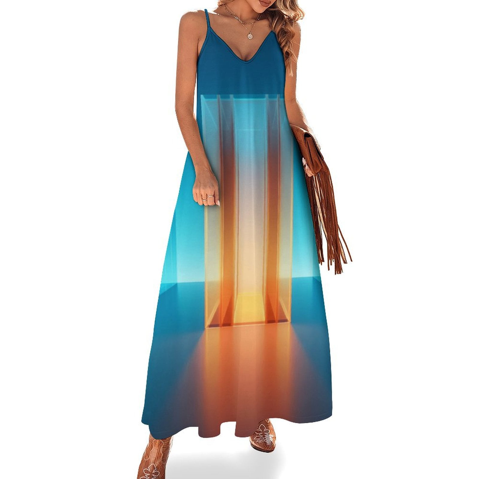 Geometric Abstract 3D Gradient Futuristic Cubes Sleeveless Dress Woman ...