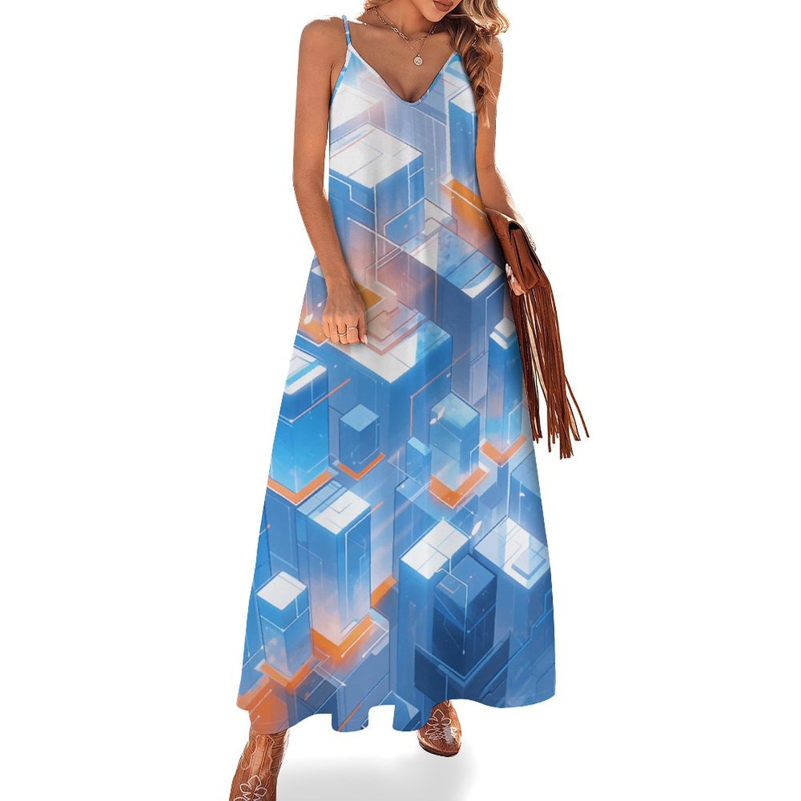 Geometric Abstract 3D Gradient Futuristic Cubes Sleeveless Dress Woman ...