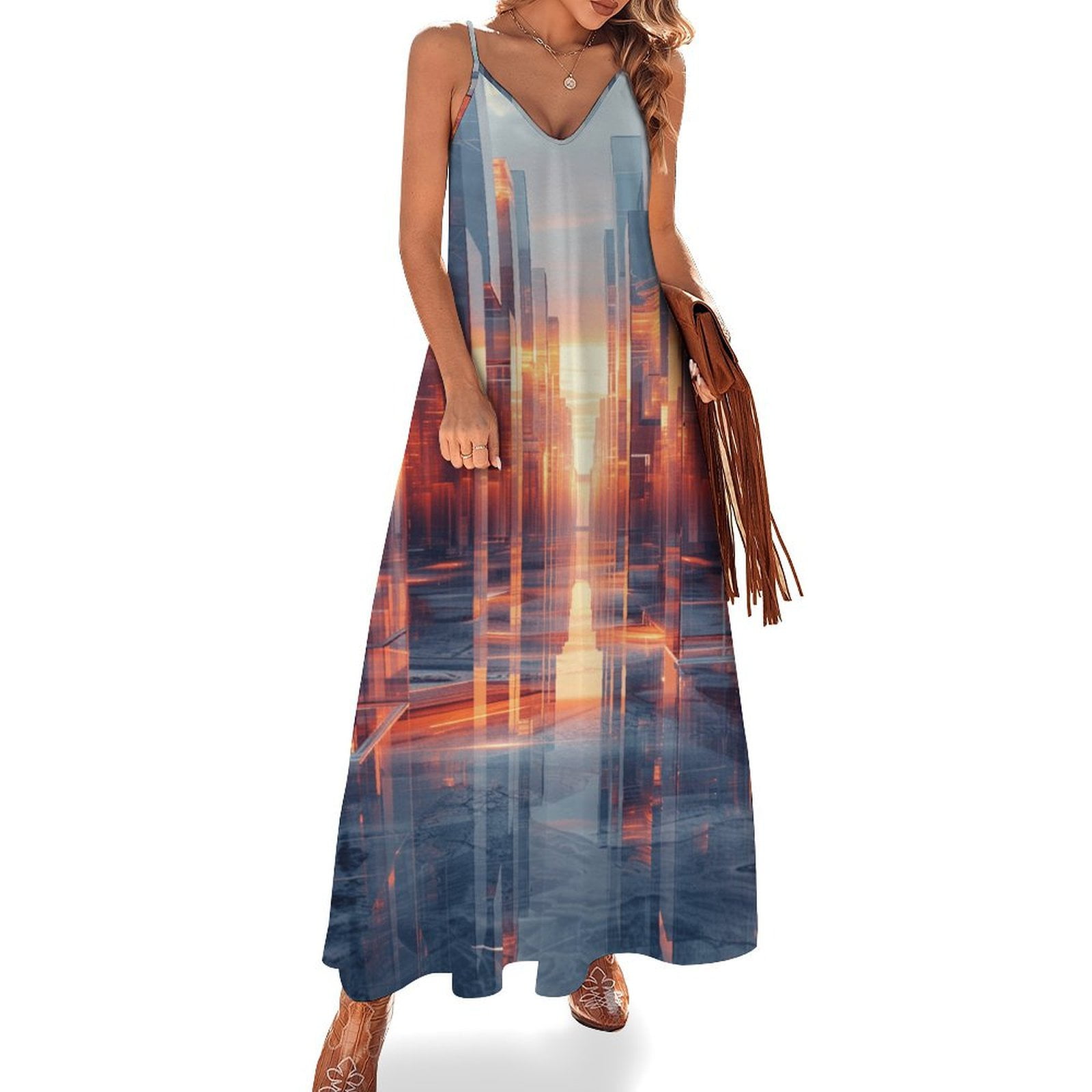 Geometric Abstract 3D Gradient Futuristic Cubes Sleeveless Dress Woman ...
