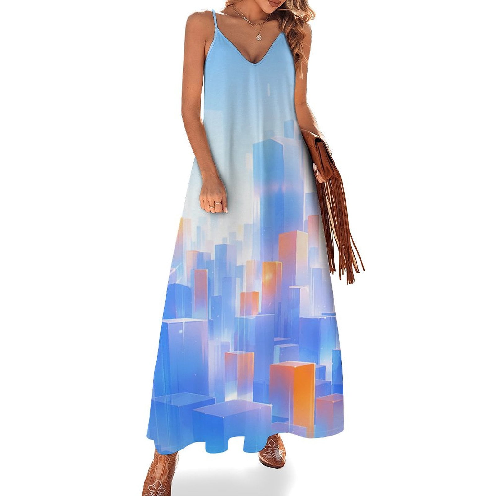 Geometric Abstract 3D Gradient Futuristic Cubes Sleeveless Dress Woman ...