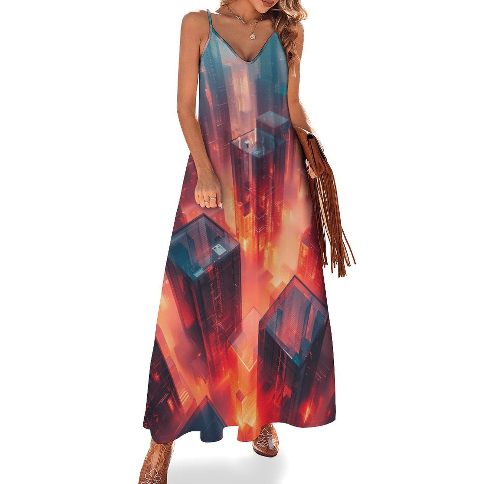 Geometric Abstract 3D Gradient Futuristic Cubes Sleeveless Dress Women ...