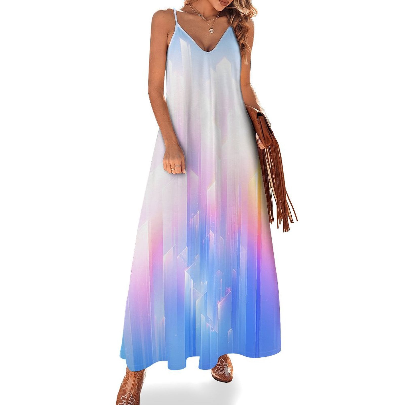 Geometric Abstract 3D Gradient Futuristic Cubes Sleeveless Dress Women ...