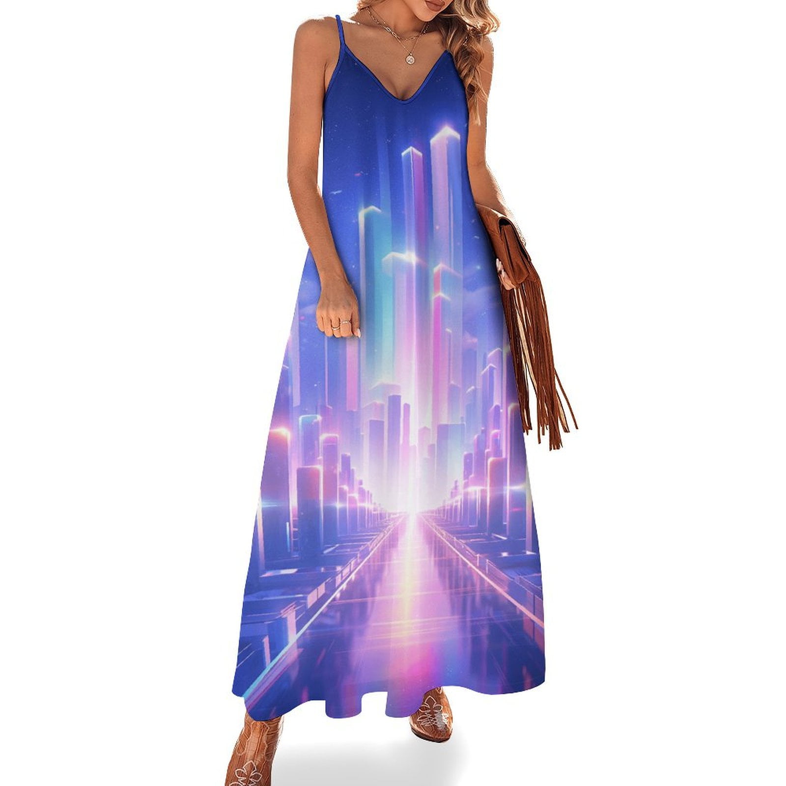 Geometric Abstract 3D Gradient Futuristic Cubes Sleeveless Dress Women ...