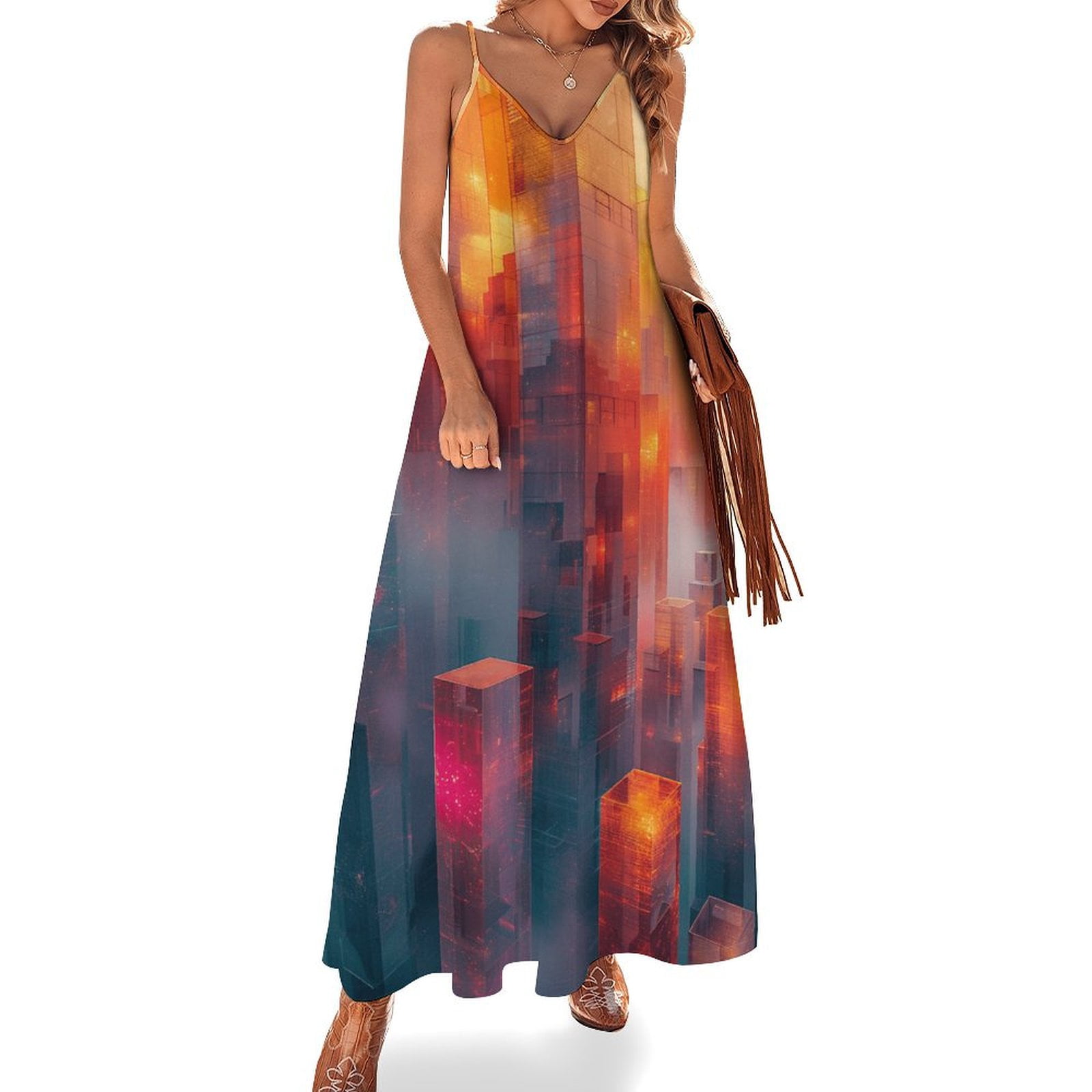 Geometric Abstract 3D Gradient Futuristic Cubes Sleeveless Dress for ...