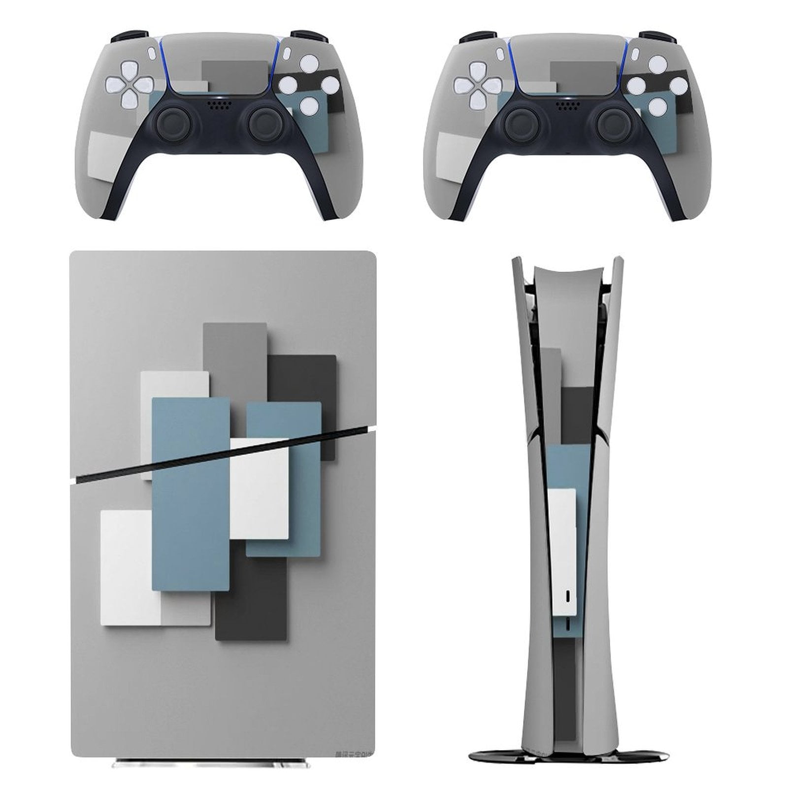 Geometric Abstract Art Black Blue Grey PS5/PS5 Slim Digital Disc Skin ...