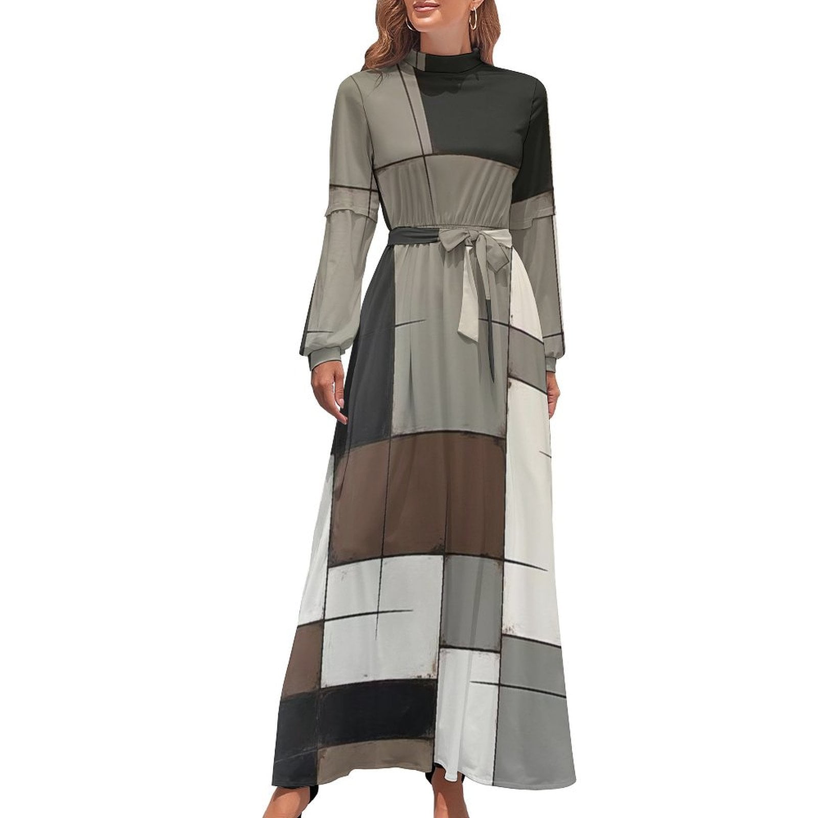 Geometric Abstract Art Black Brown Grey Long Dress Women's Summer Skirt ...