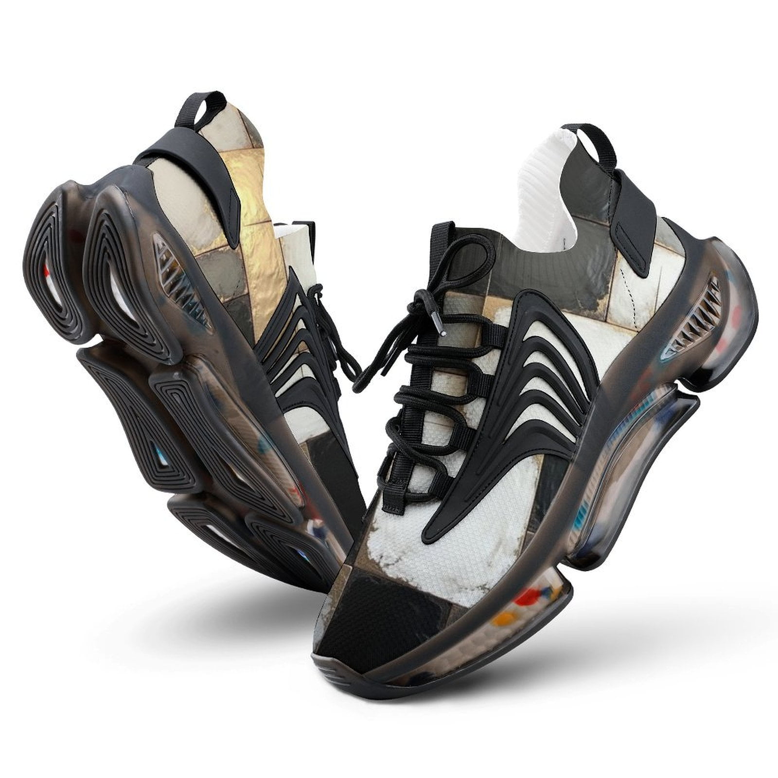 Geometric Abstract Art Gray Black Gold Retro Walking Shoes for Men ...