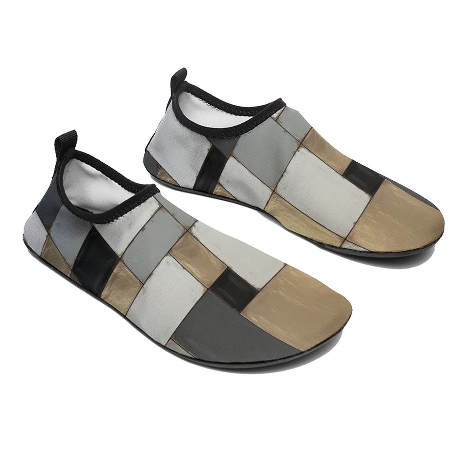 Geometric Abstract Art Gray Black Gold Vinatge Water Shoes Beach Slip ...
