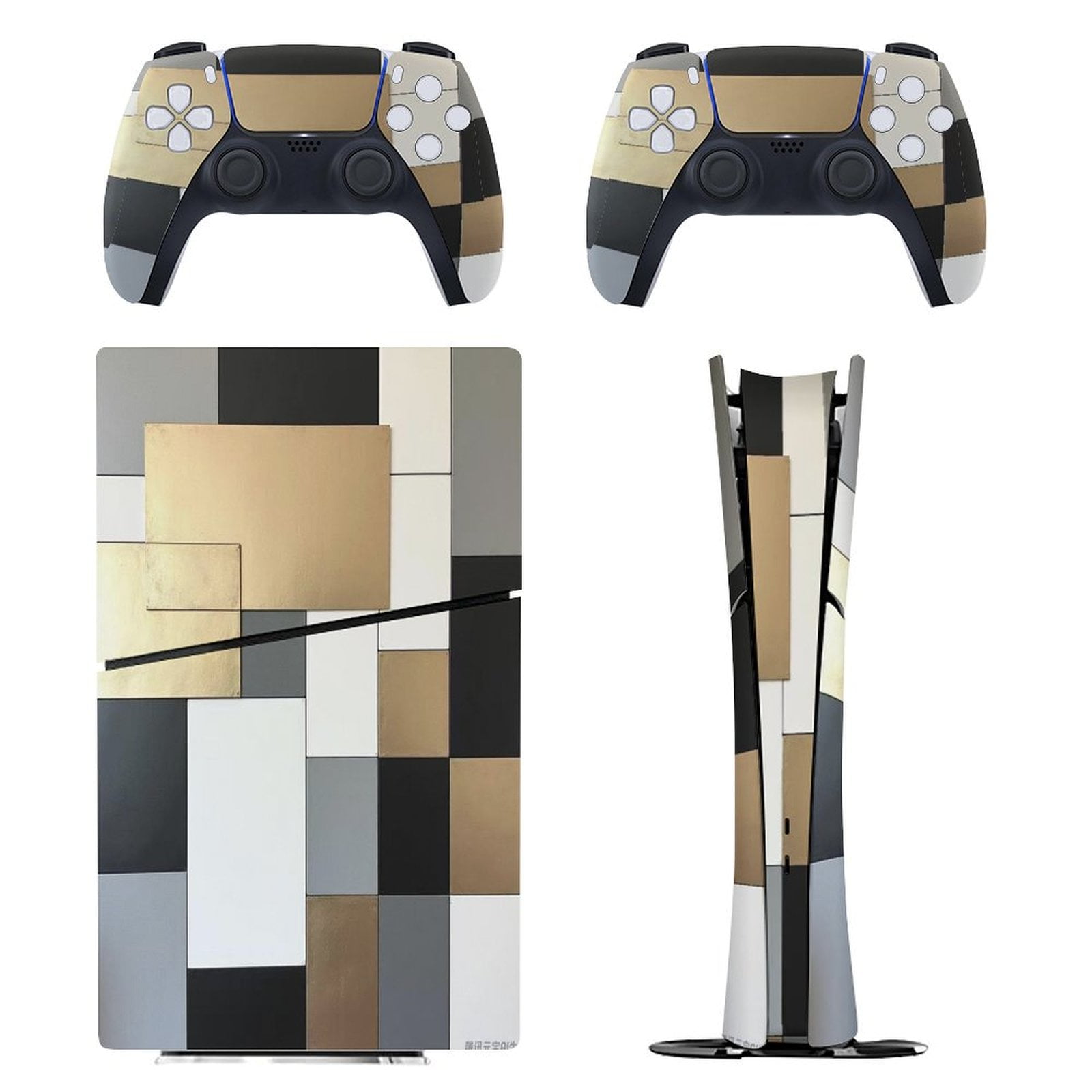 Geometric Abstract Art Grey Black Gold PS5/PS5 Slim Digital Disc Skin ...