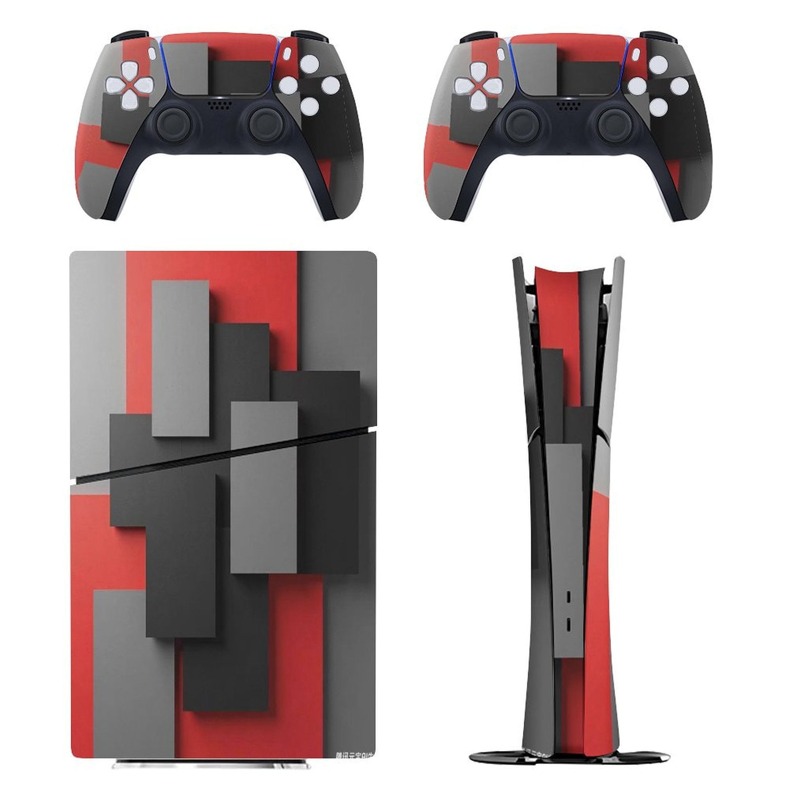 Geometric Abstract Art Red Black Grey PS5/PS5 Slim Digital Disc Skin ...