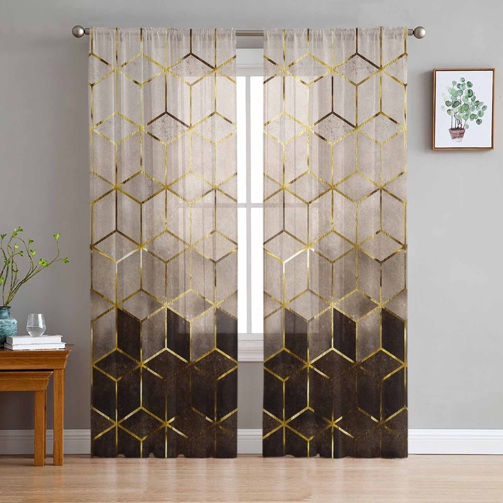Geometric Abstract Art Sheer Curtains for Living Room ration Window ...