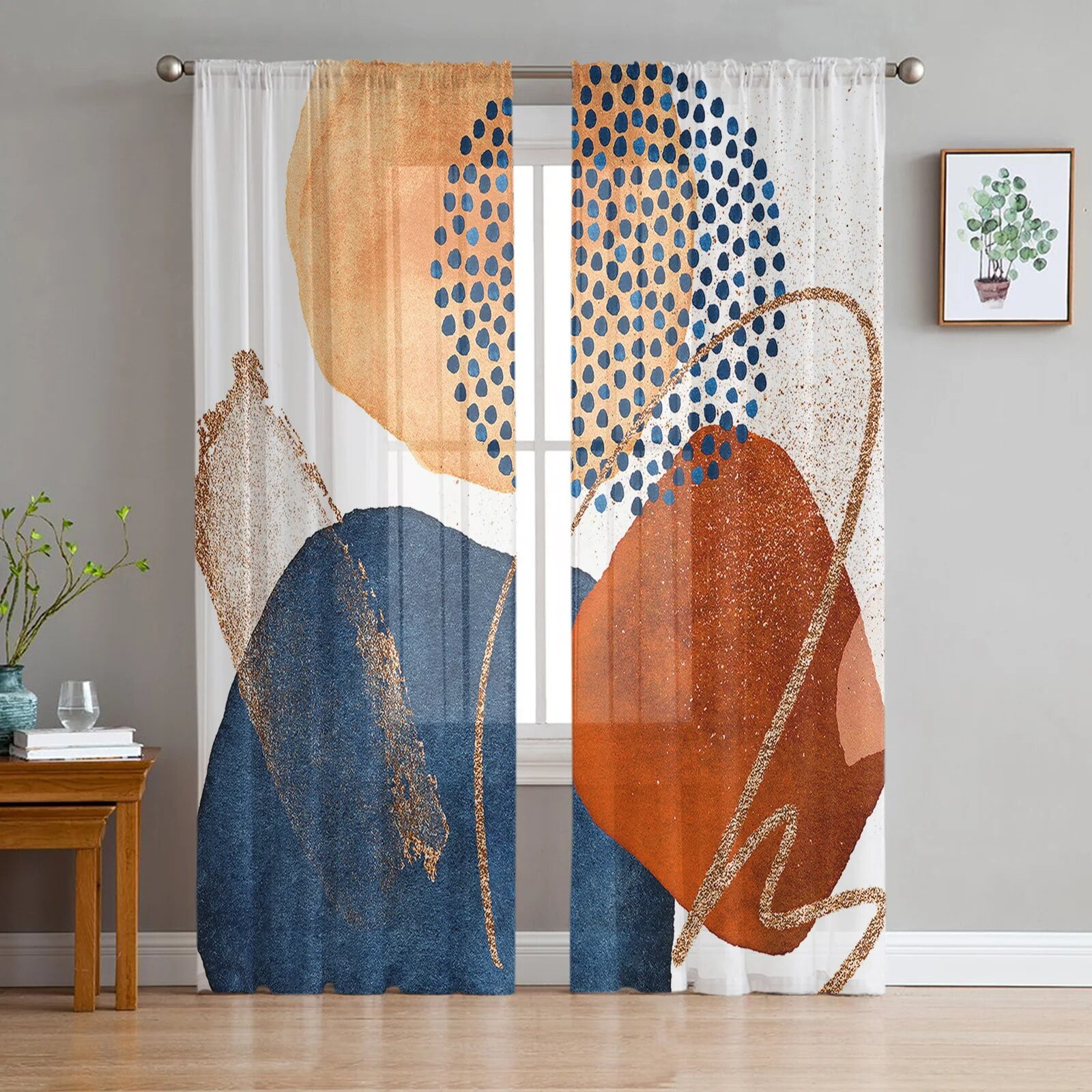Geometric Abstract Art Voile Curtains for Bedroom Tulle Window Curtain ...
