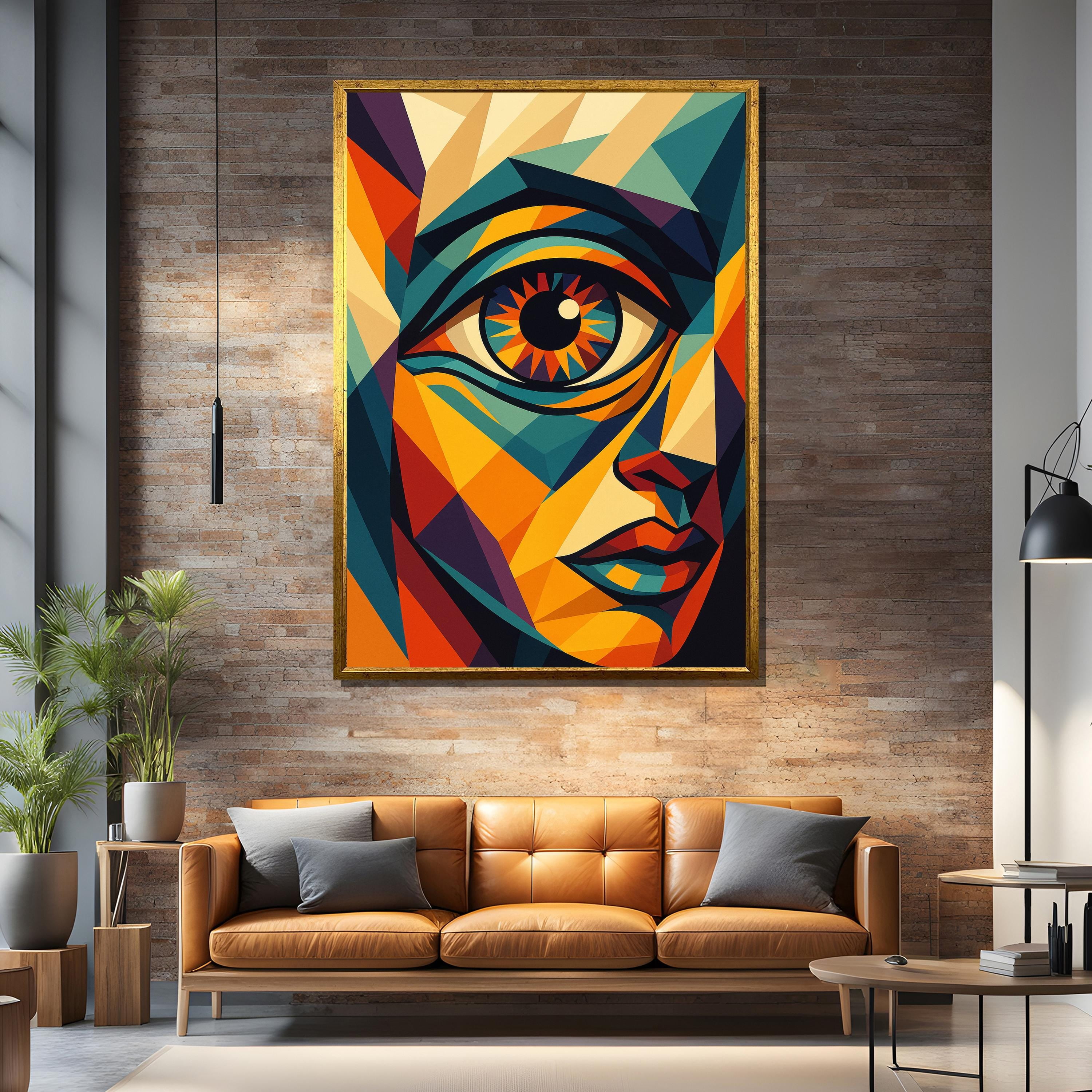 Geometric Abstract Face With Big Eye – (Black, White, Gold, Silver ...