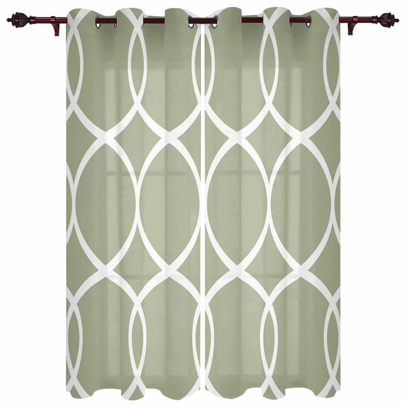 Geometric Abstract Line Sage Green Grommet Curtains for Bedroom Living ...