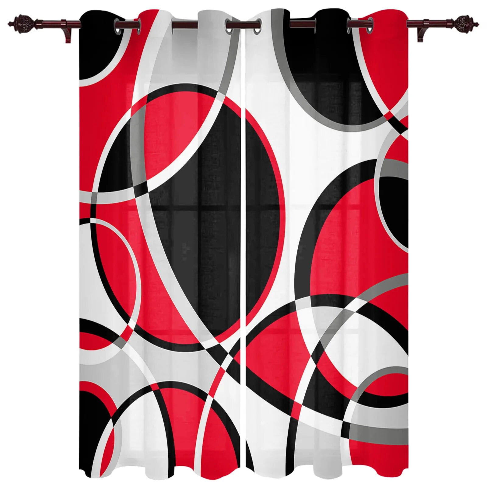 Geometric Abstract Modern Art Red Window Curtain Living Room Luxury ...