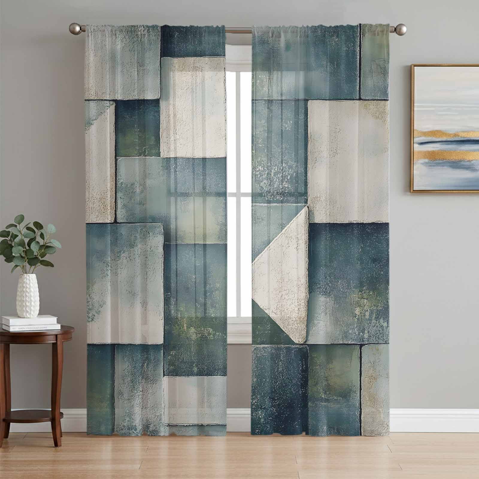 Geometric Abstract Modern Sheer Curtains 72 Inch Length 2 Panels Set ...