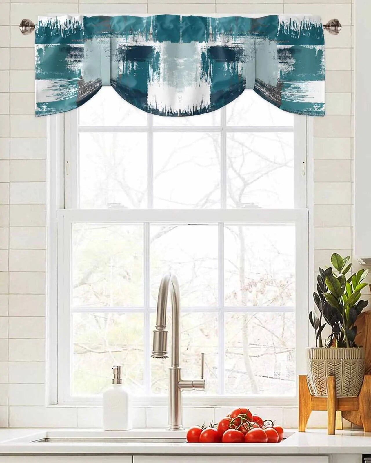 Geometric Abstract Oil Painting Short Window Curtain Adjustable Tie Up ...