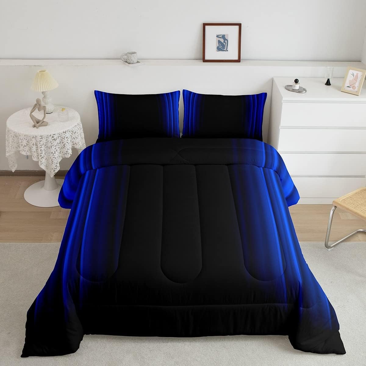 Geometric Abstract Ombre Comforter Set Kids Teens Dark Blue and Black ...