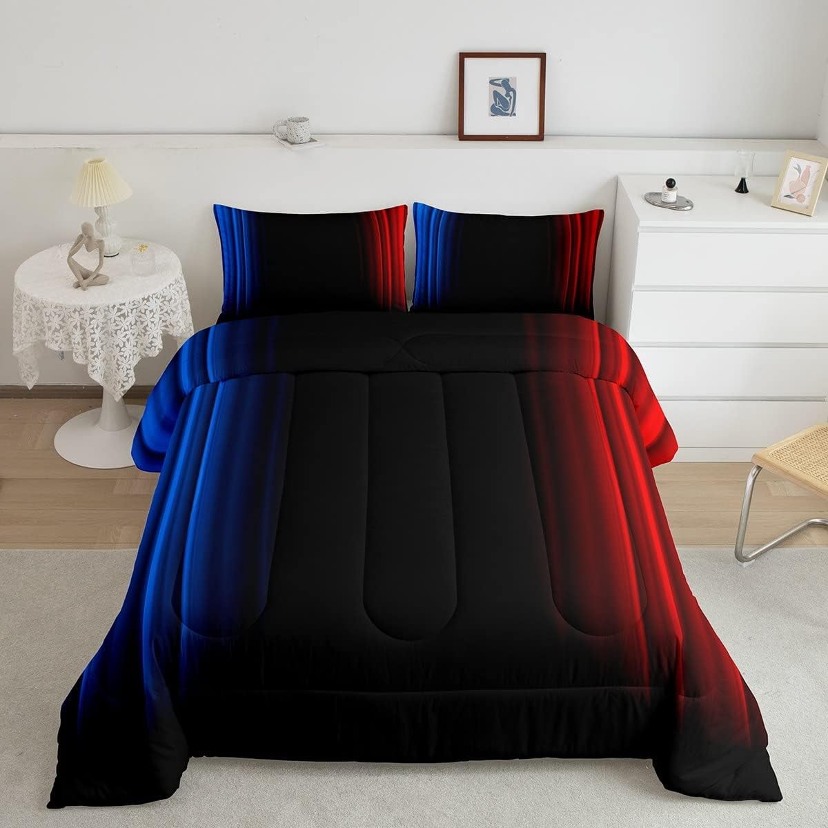 Geometric Abstract Ombre Women Comforter Set Teens Blue Red and Black ...