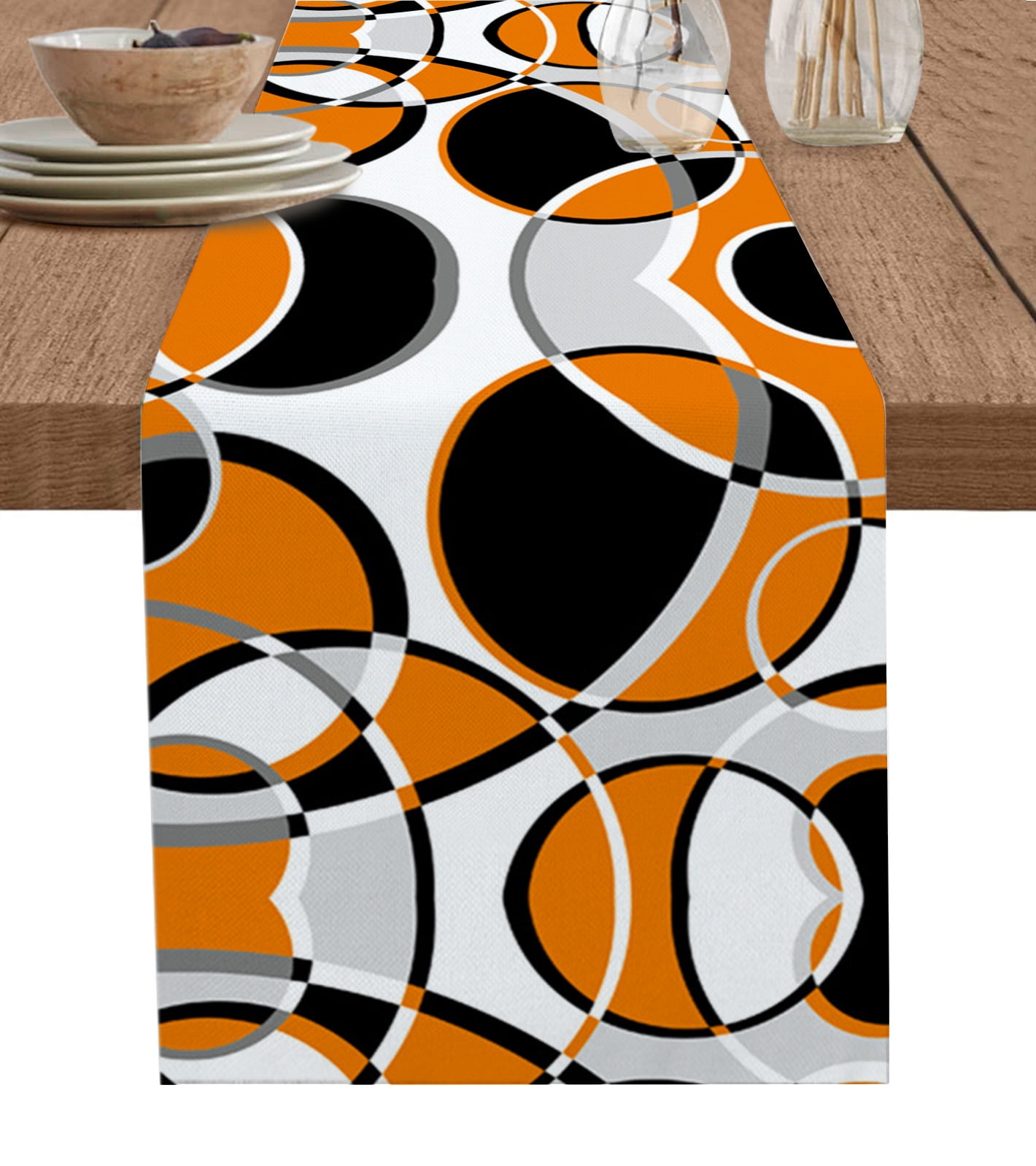 Geometric Abstract Round ic Orange Table Runner ration Home r Dinner ...