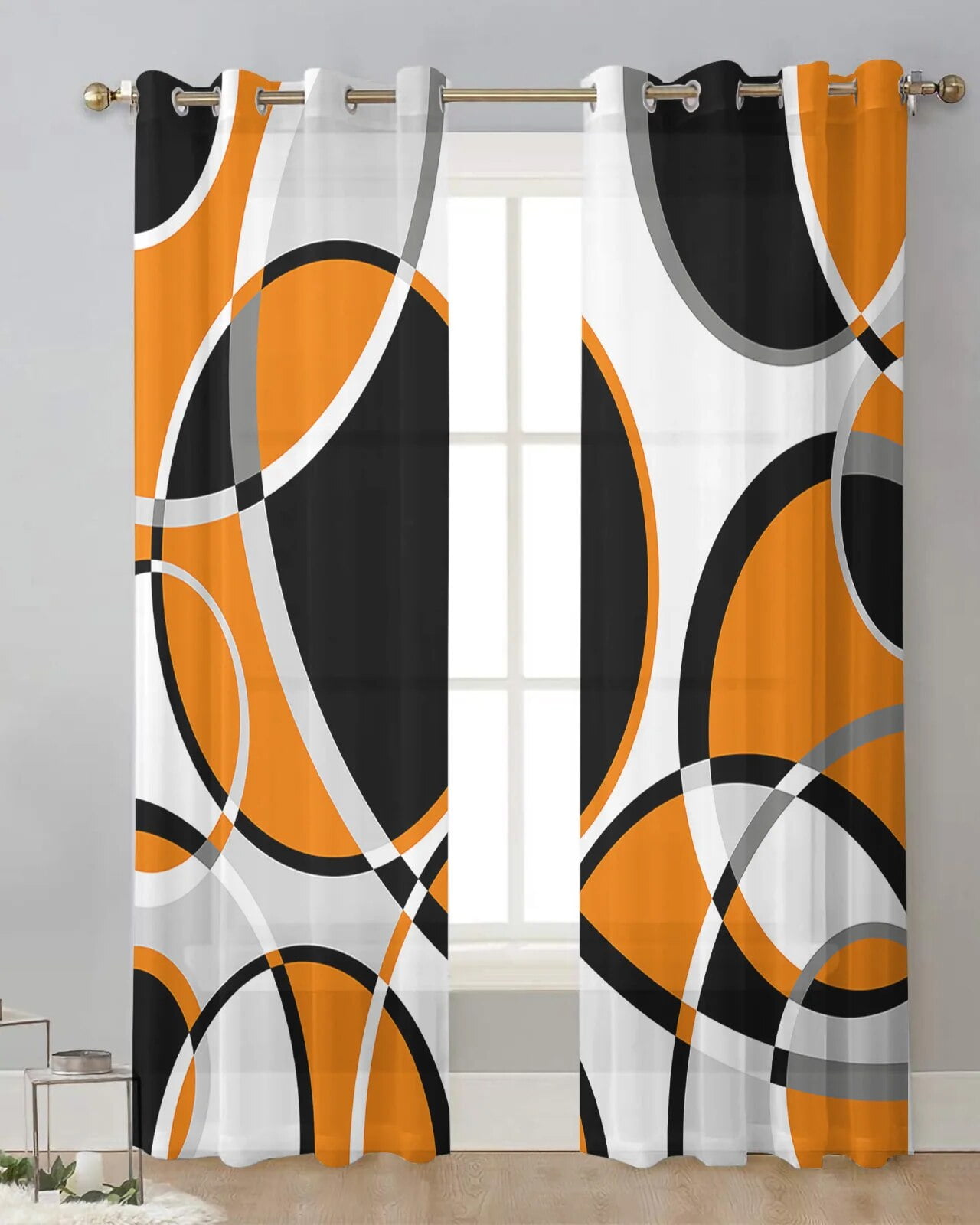 Geometric Abstract Round ic Orange Voile Hanging Curtain Living Room ...