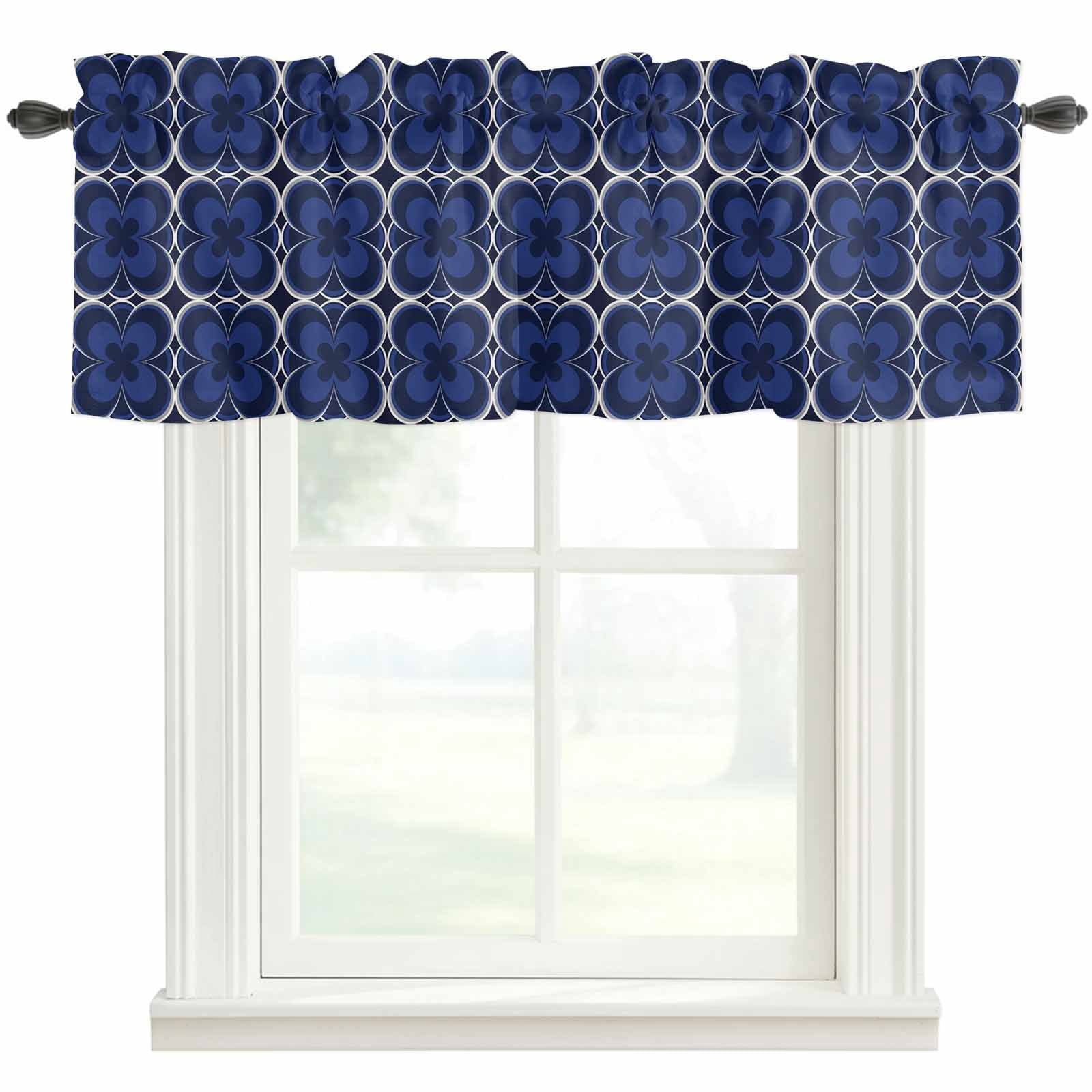 Geometric Abstract Window Valance Curtain Seamless Navy Blue Rod Pocket ...