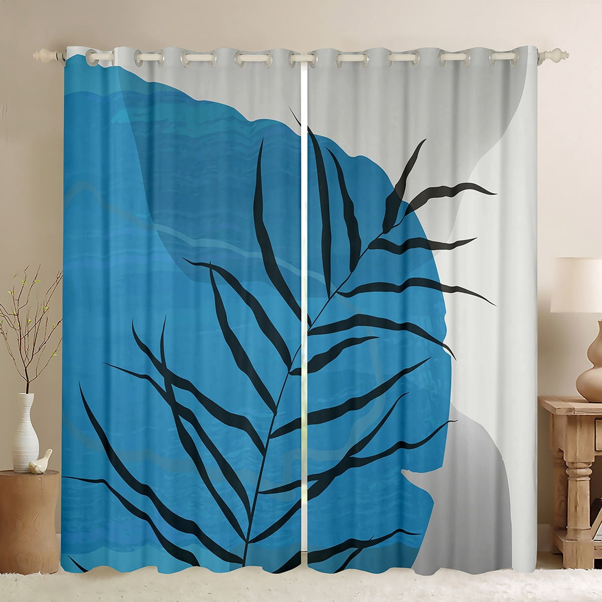 Geometric Aesthetic Blackout Curtains Navy Blue Grey Curtains, Modern ...