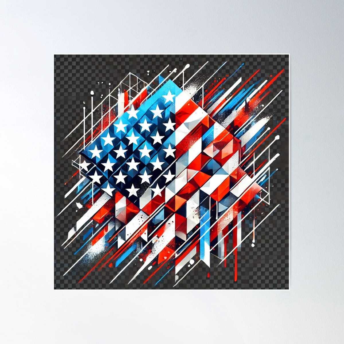 Geometric American Flag With Graffiti Spray Art Poster Wall Art, Modern ...